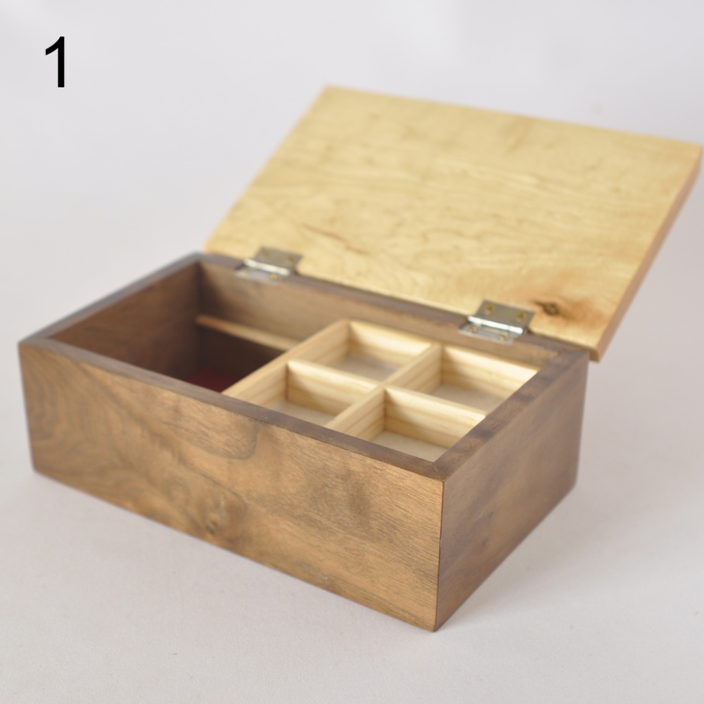 Walnut Wood Jewellery Box With Live Edge Maple Lid - Moksi