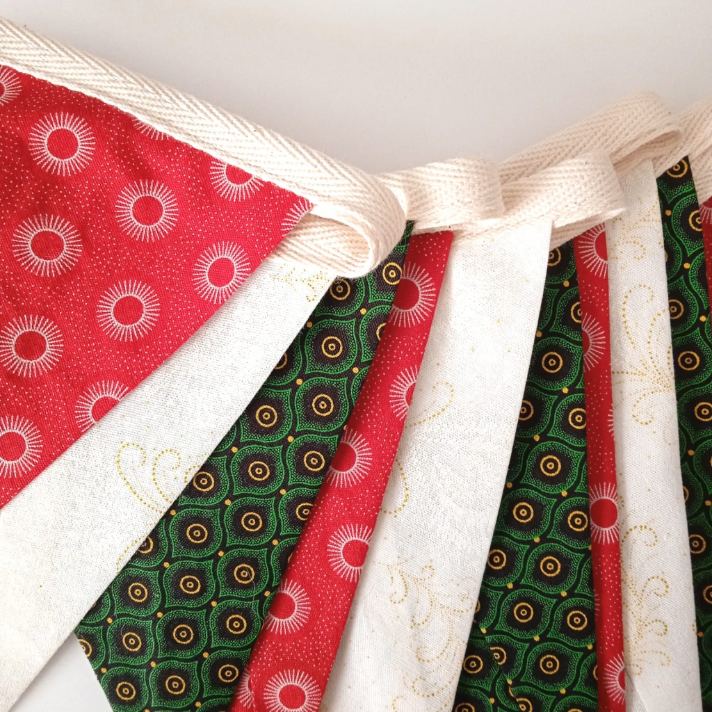Christmas Shweshwe Bunting Flags - Medium - Moksi