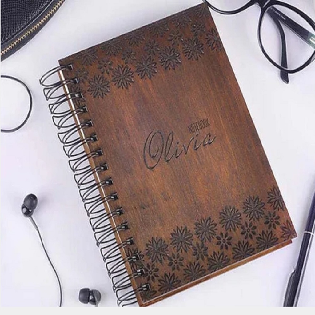 Personalised Wooden Engraved Notebook - Moksi