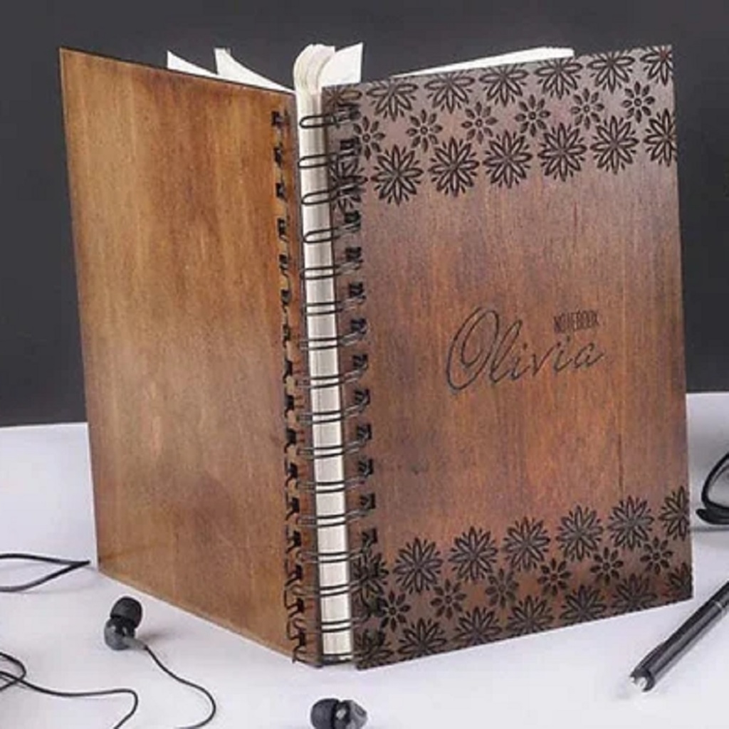 Personalised Wooden Engraved Notebook - Moksi