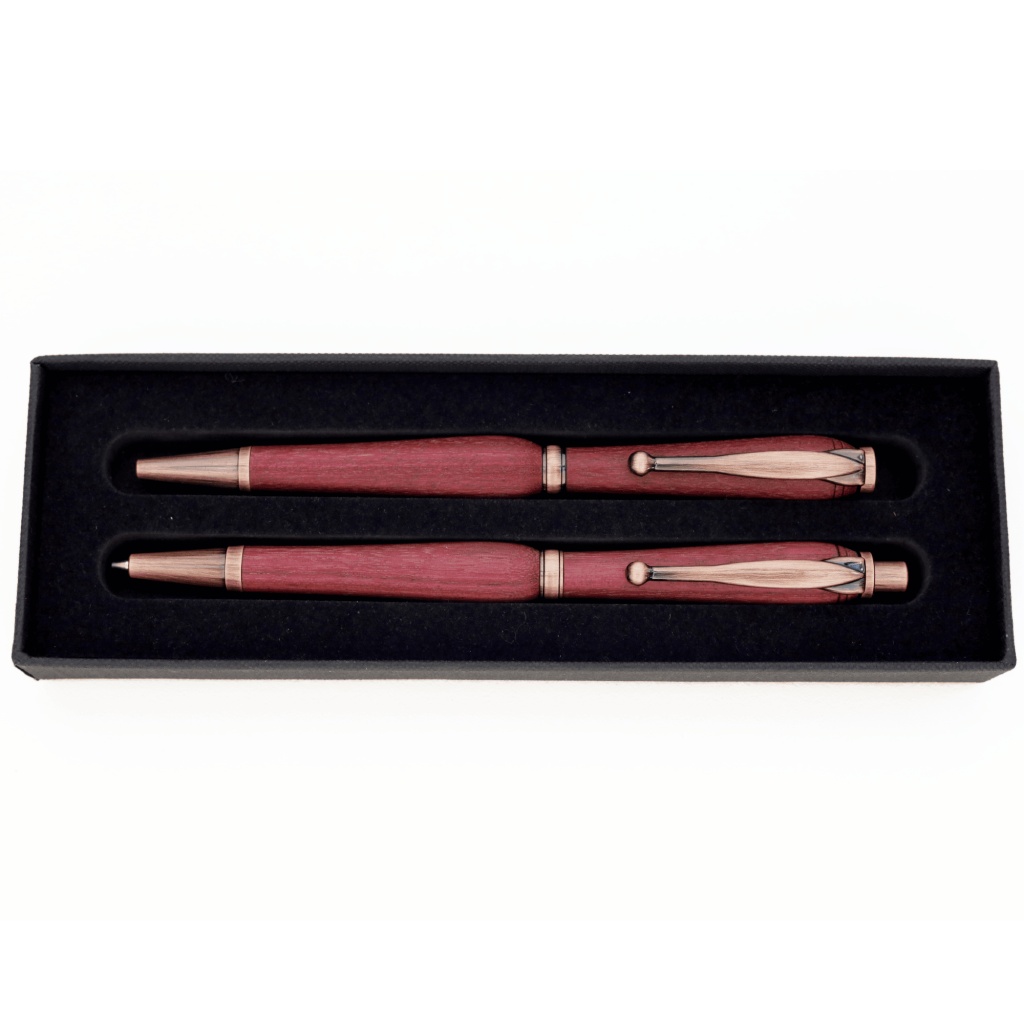Purple Heart Fancy Slimline Twist Pen and Pencil Set - Moksi