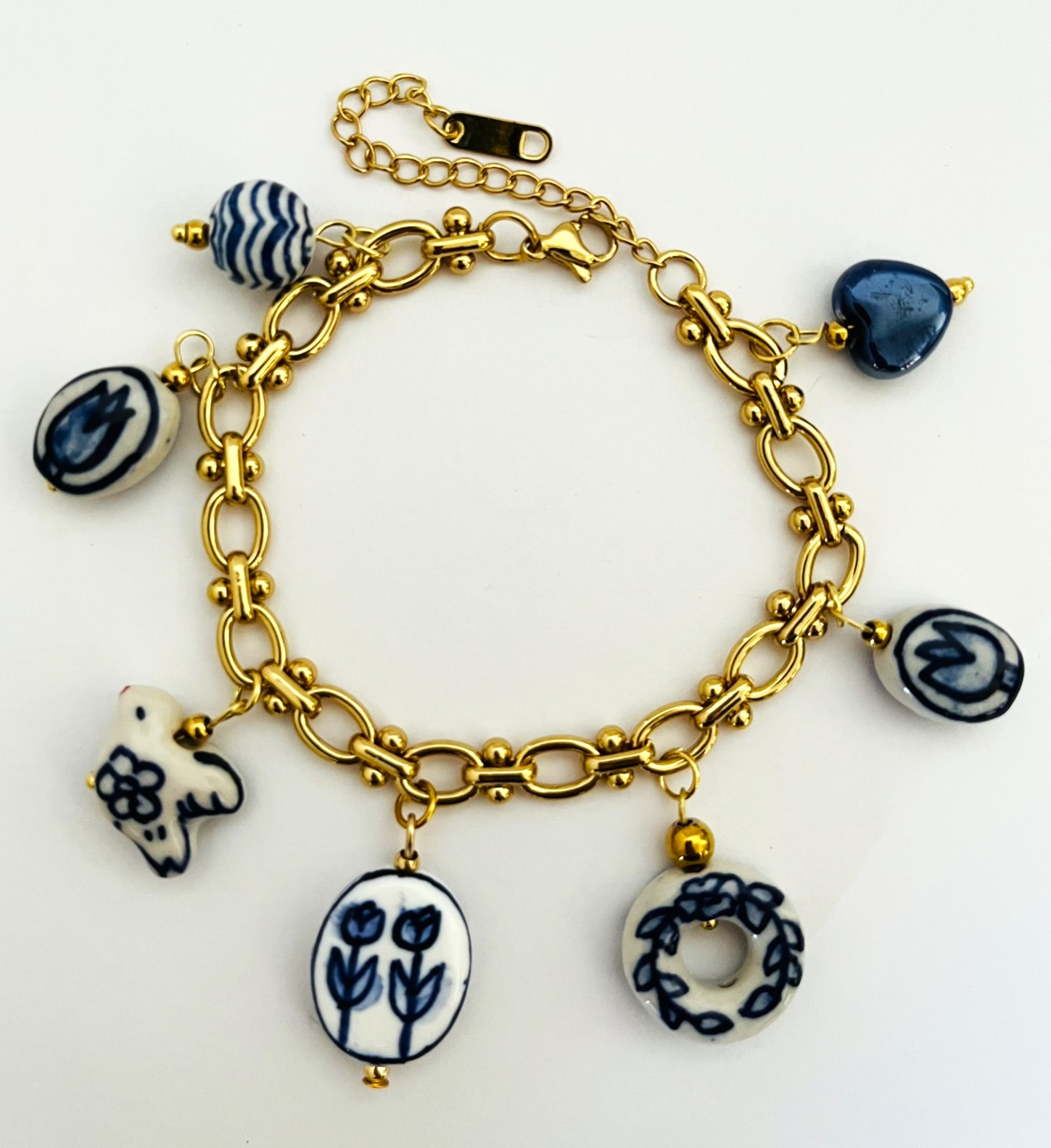Blue and White Ceramic Charm Bracelet - Moksi