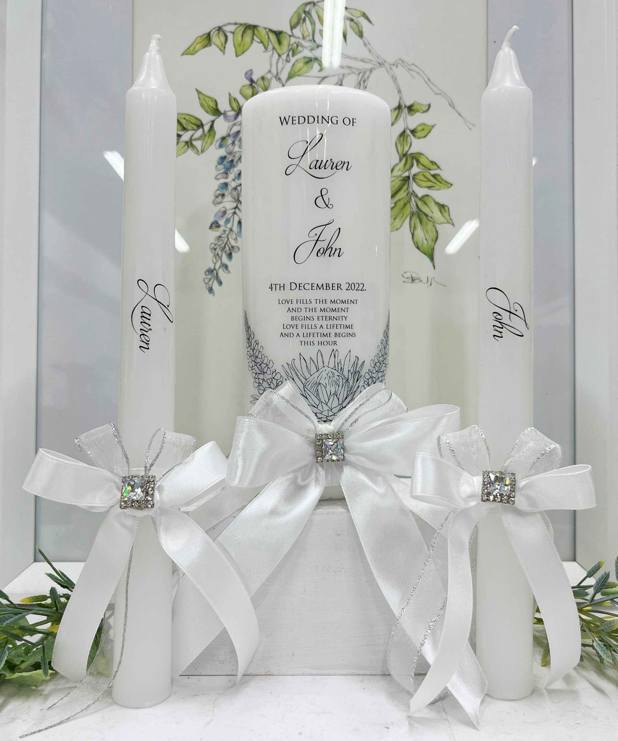 Wedding Candle Set - Black Protea Flower - Moksi