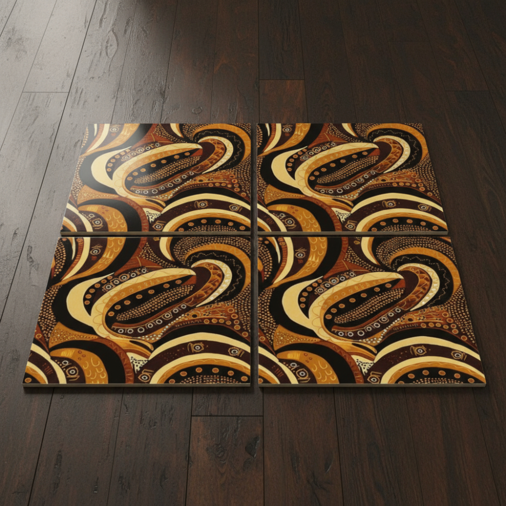 Earthy Tribal Australian Aboriginal Swirl Ceramic Tiles - Moksi