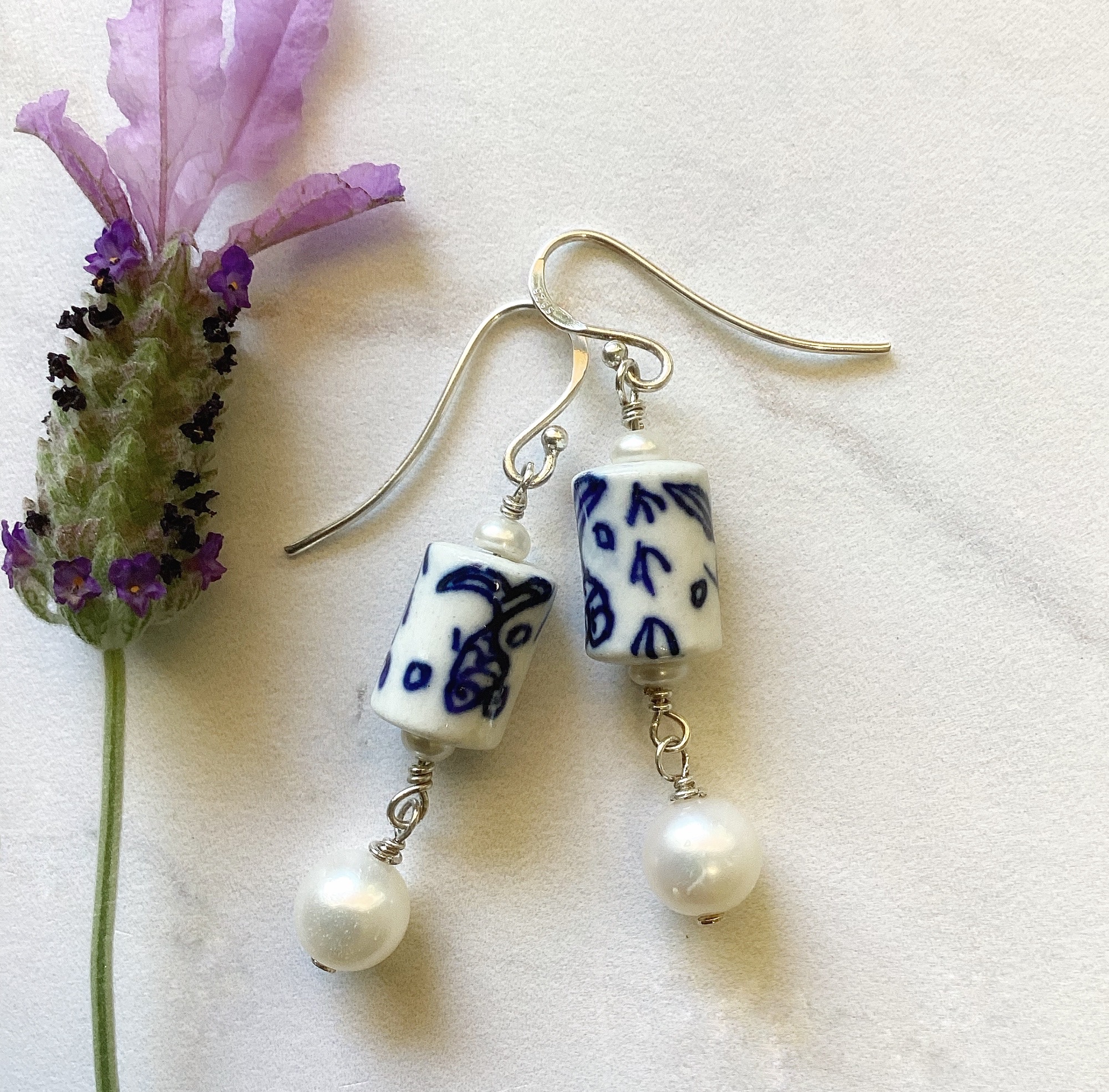 Chinese Beads Pearls and Sterling Silver Earrings - Moksi