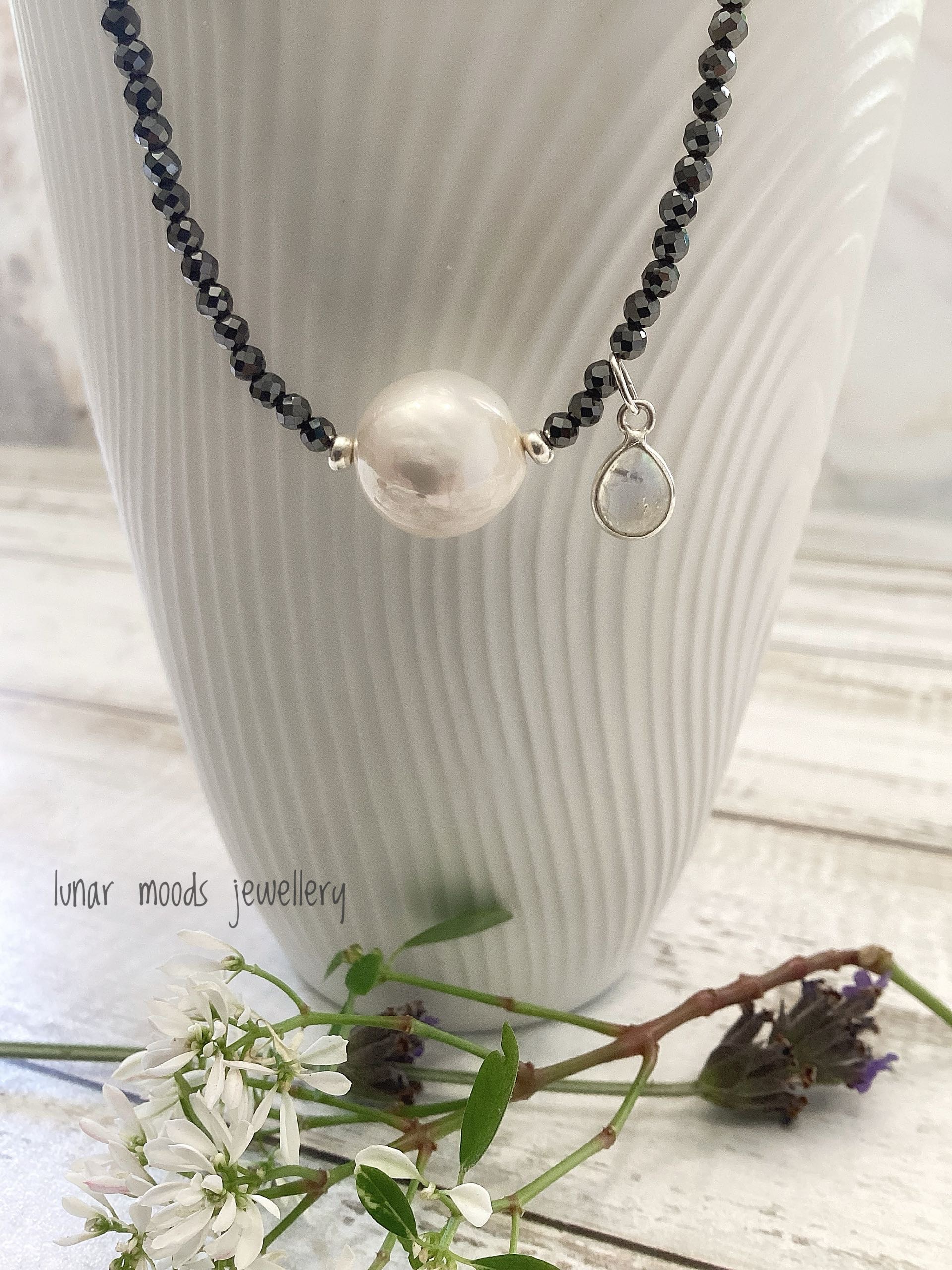 Pearl Hematite and Moonstone Necklace - Moksi