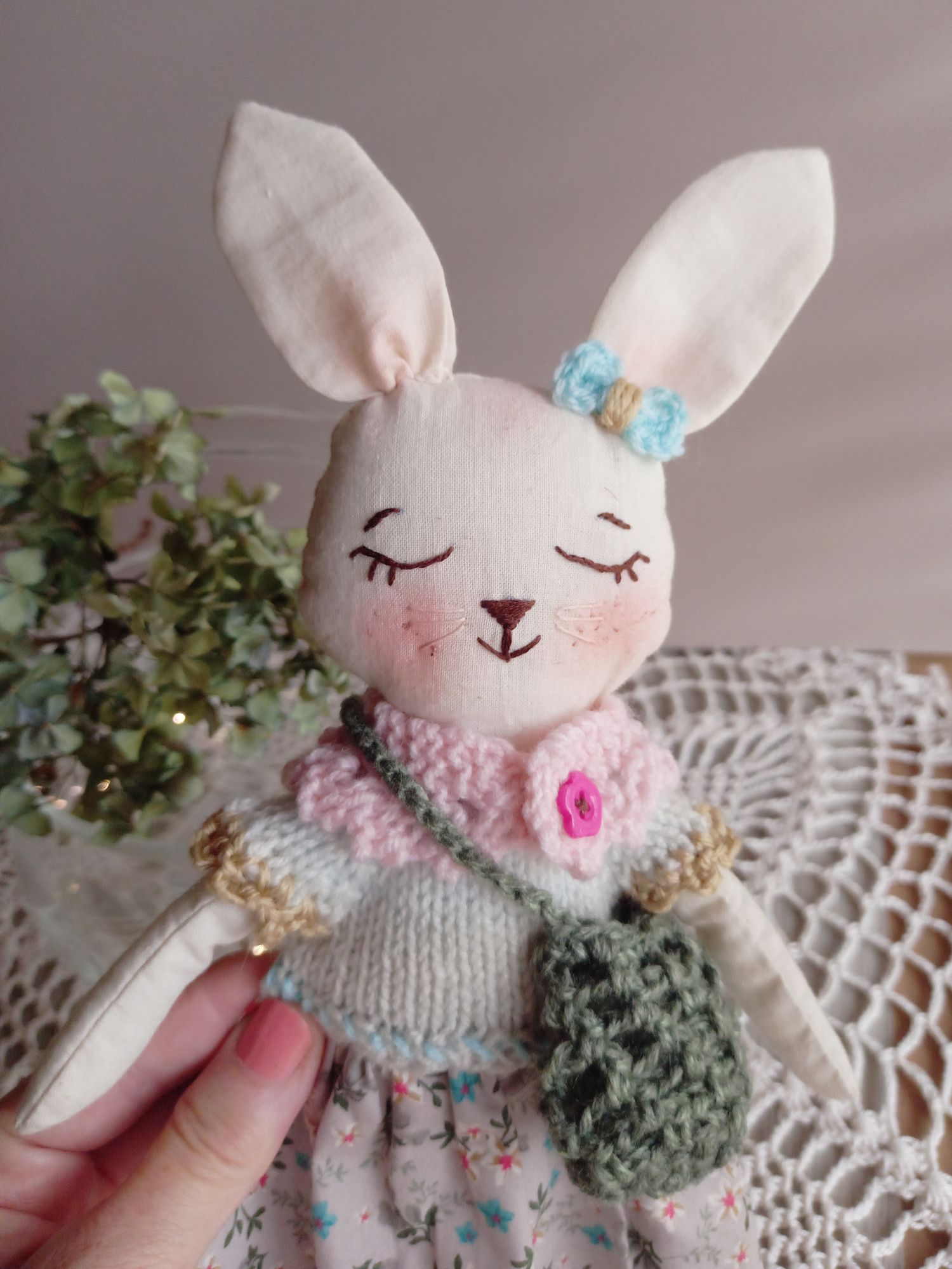 Handmade Bunny Heirloom Rag Doll - Moksi