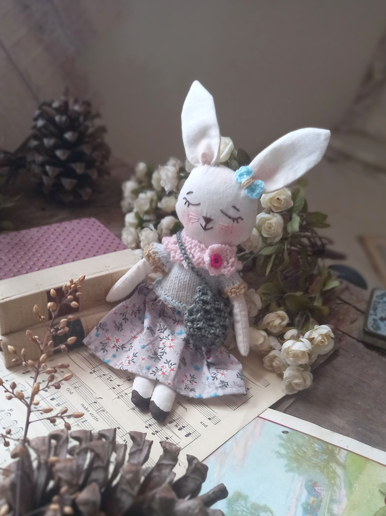 Handmade Bunny Heirloom Rag Doll - Moksi